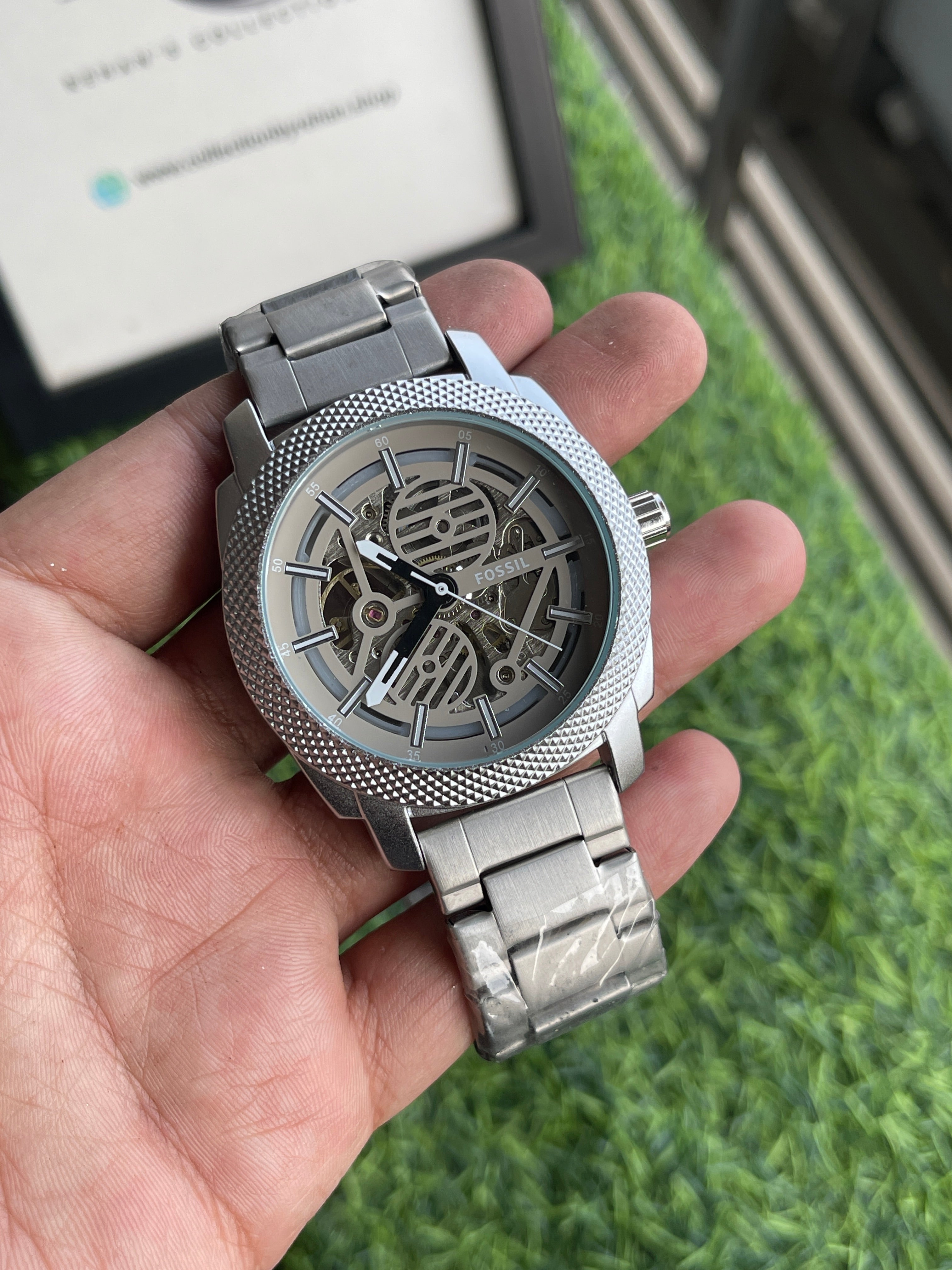 RC Fossiil Silver Skeleton Automatic Watch – Rehan's Collection