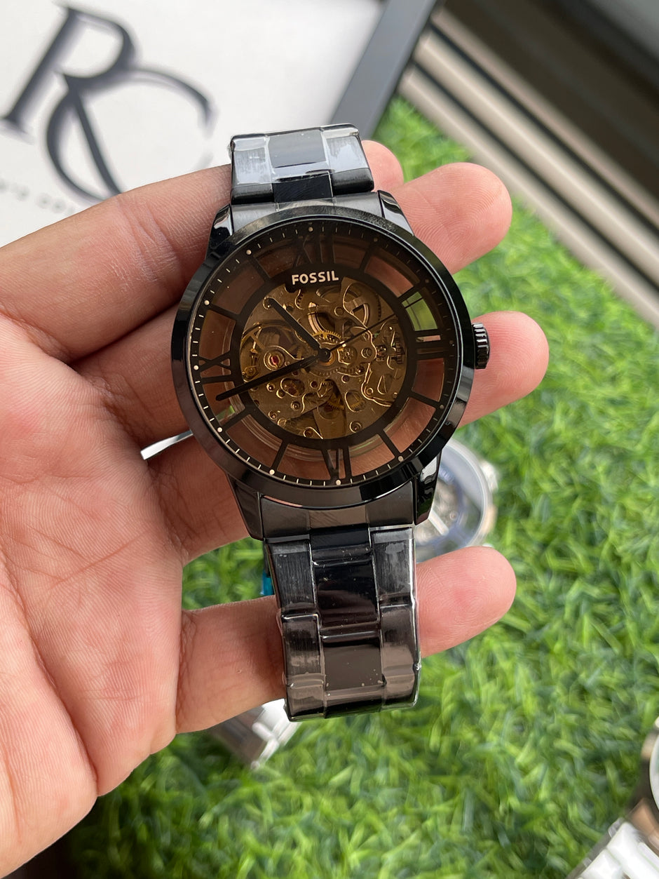 RC Fossiil Townsman Automatic Skeleton Watch – Black Metal Chain ...
