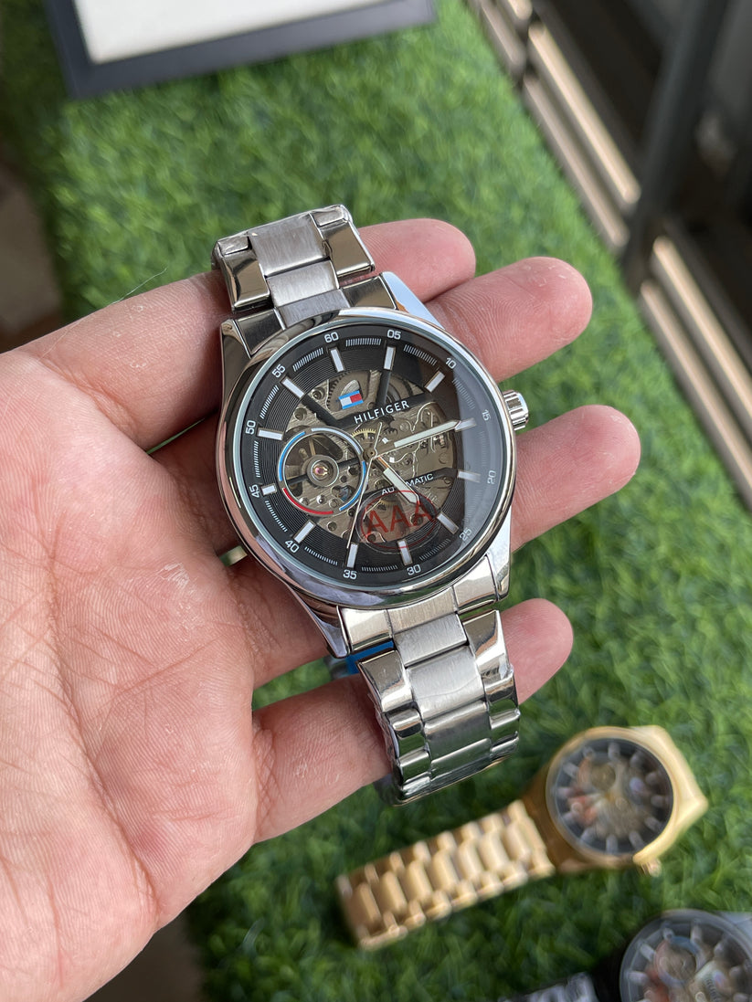 RC Tommy Automatic Skeleton Watch – Silver & Black Edition – Rehan's ...