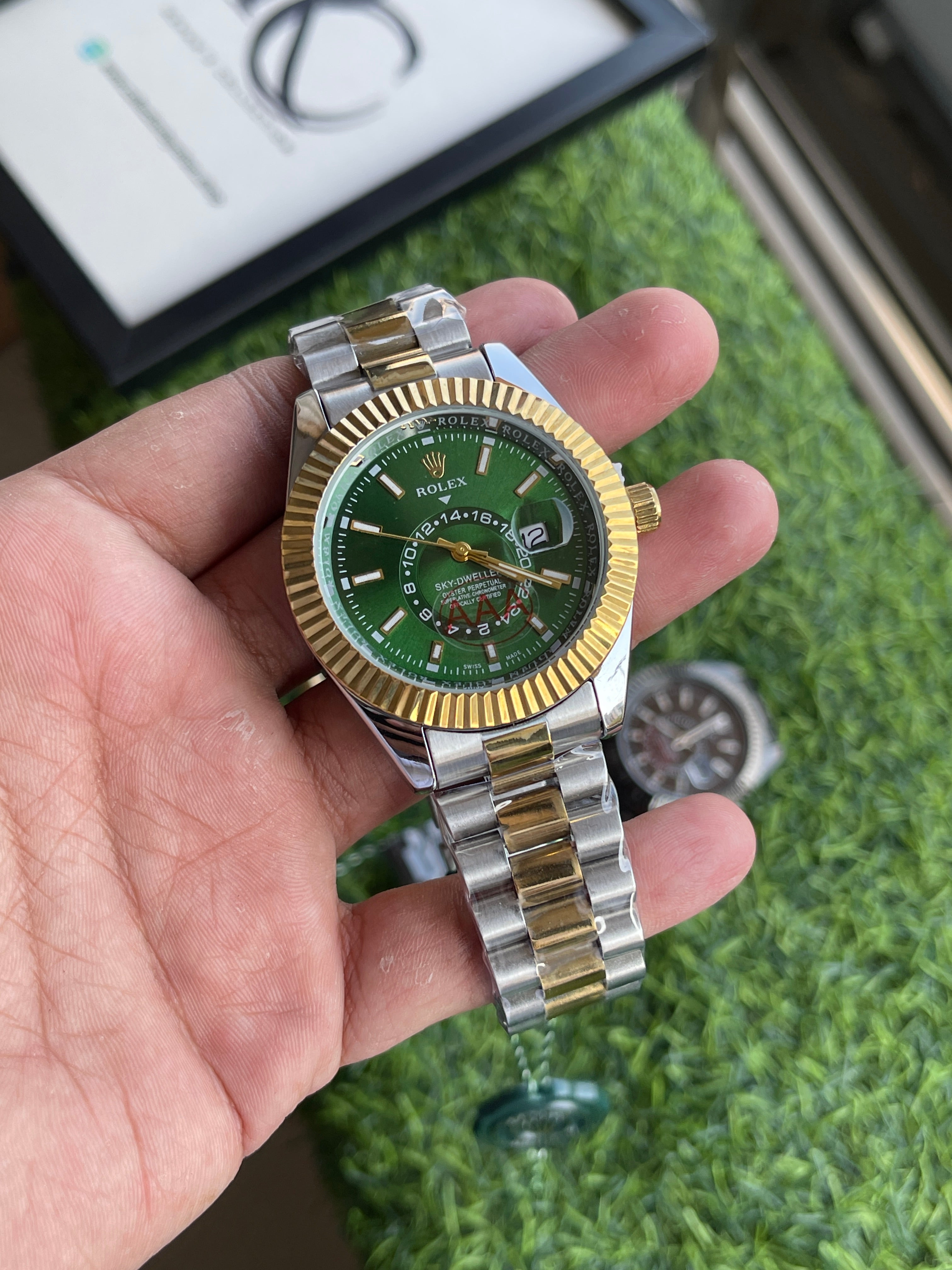 RC RLX Sky-Dweller – Green Dial (Two-Tone Edition) – Rehan's Collection