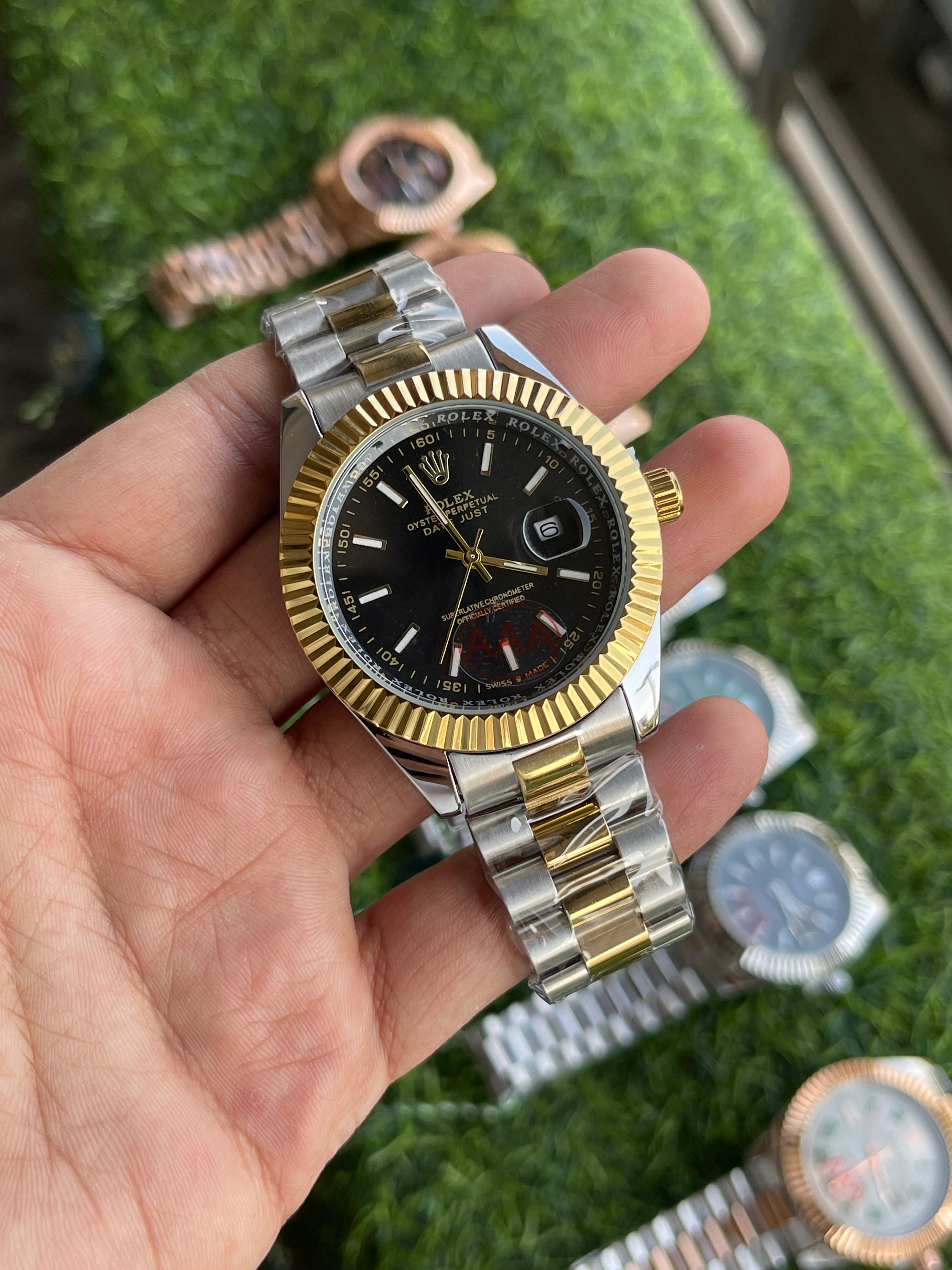 RC RLX Datejust – Black Dial (Two-Tone Steel & Gold) – Rehan's Collection